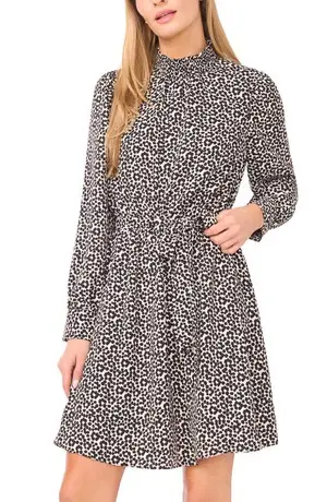 Halogen Floral Print Long Sleeve Smock Neck Dress