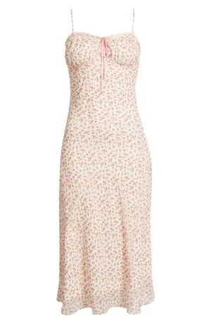 Bp. Tie-front Chiffon Midi Dress - Ivory- Pink Elizabeth Floral