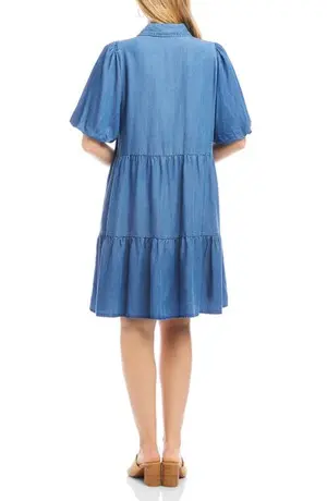Karen Kane Tiered Denim Shirt Dress - Blue