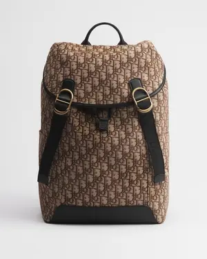 Dior Jett Backpack With Flap - Brown Dior Oblique Jacquard