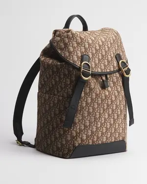 Dior Jett Backpack With Flap - Brown Dior Oblique Jacquard