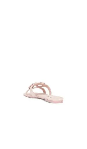 Simkhai Monogram Suede Flat Slides - Pale Pink