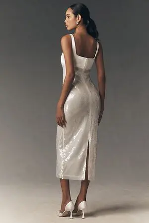 Retrofete Sequin Square-neck Column Midi Dress