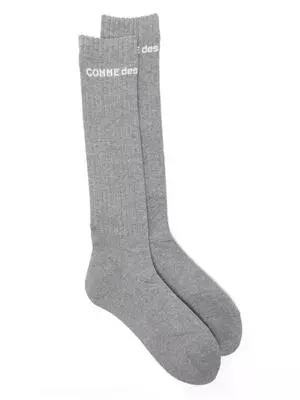 Comme Des Garçons Ribbed Socks With Logo - Grey