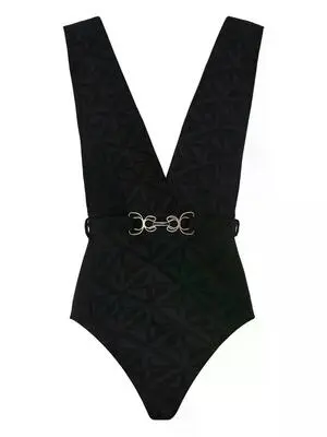 Zimmermann Geometric-print Belted One Piece Swimsuit