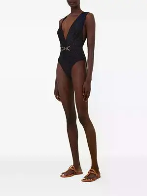 Zimmermann Geometric-print Belted One Piece Swimsuit