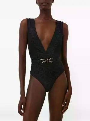 Zimmermann Geometric-print Belted One Piece Swimsuit
