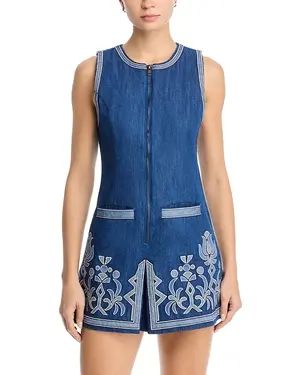 Ramy Brook Paulina Embroidered Denim Dress