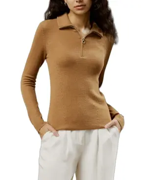 Lilysilk Gaia Ribbed Merino Wool Sweater - Camel