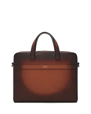FERRAGAMO Gancini Leather Briefcase - New Cognac