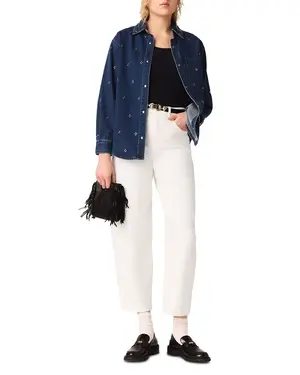 Maje Rhinestone Embellished Denim Shirt