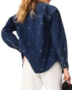 Maje Rhinestone Embellished Denim Shirt