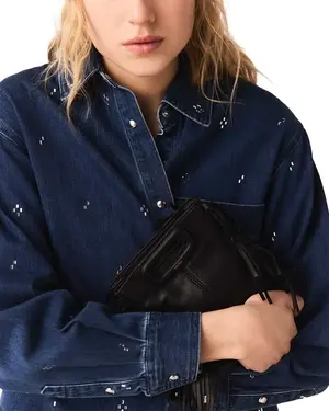Maje Rhinestone Embellished Denim Shirt