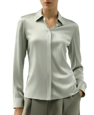 Lilysilk Elegant Slim Fit Silk Shirt - Silver Sage