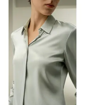 Lilysilk Elegant Slim Fit Silk Shirt - Silver Sage