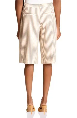 Avec Les Filles Striped Pleated Bermuda Shorts