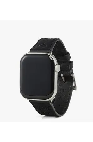 Mcm Apple Watch Band In Embossed Monogram Leather - Black