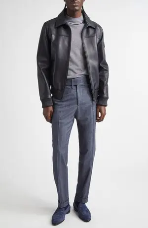 Isaia Denim Effect Stretch Wool Trousers - Medium Blue
