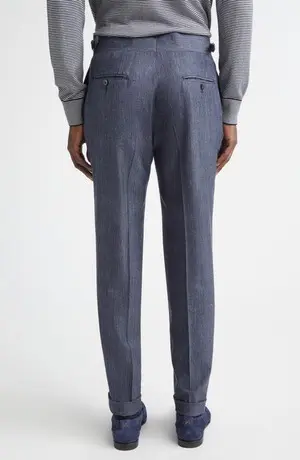 Isaia Denim Effect Stretch Wool Trousers - Medium Blue
