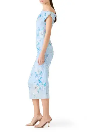 Steve Madden Gracelyn Floral Ruched One-shoulder Midi Dress - Bloom