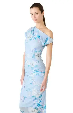 Steve Madden Gracelyn Floral Ruched One-shoulder Midi Dress - Bloom
