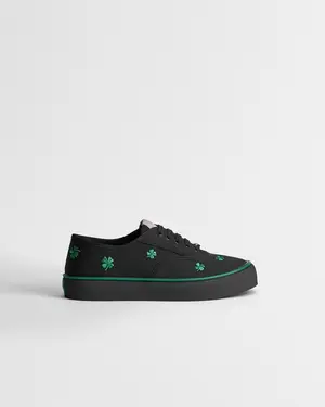 Dior Saltwind Sneaker - Black Cotton Embroidered With Bright Green Dior Clover Motif