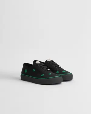 Dior Saltwind Sneaker - Black Cotton Embroidered With Bright Green Dior Clover Motif