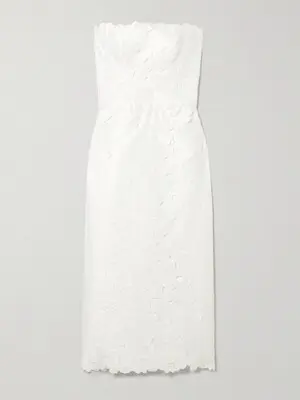 Costarellos Astelle Strapless Guipure Lace Midi Dress - White
