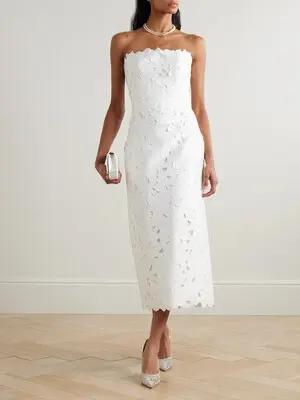Costarellos Astelle Strapless Guipure Lace Midi Dress - White