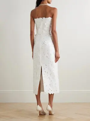 Costarellos Astelle Strapless Guipure Lace Midi Dress - White