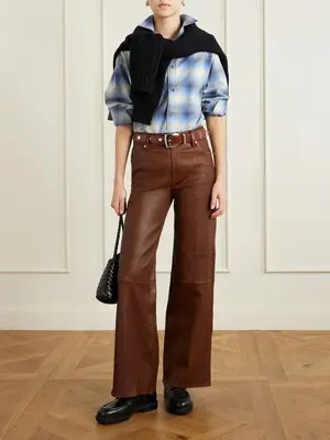 FRAME Le Slim Palazzo Paneled Leather Flared Pants - Brown