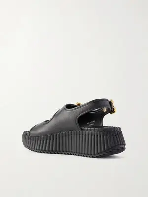 Chloé Nama Buckled Leather Wedge Sandals - Black