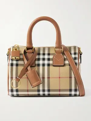 Burberry Leather-trimmed Checked Tote - Brown