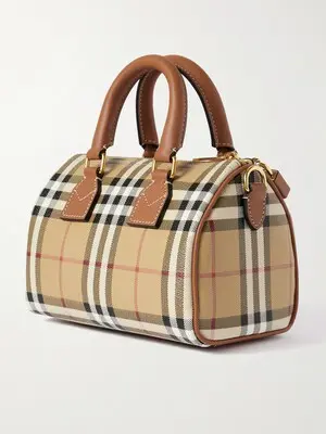 Burberry Mini Bowling Leather-trimmed Checked Bag - Brown