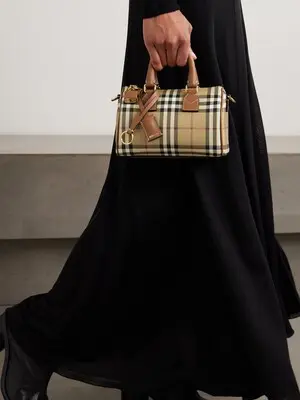 Burberry Mini Bowling Leather-trimmed Checked Bag - Brown