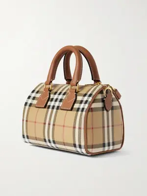 Burberry Mini Bowling Leather-trimmed Checked Bag - Brown