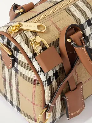 Burberry Mini Bowling Leather-trimmed Checked Bag - Brown