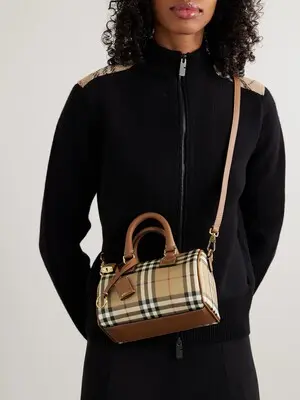 Burberry Mini Bowling Leather-trimmed Checked Bag - Brown