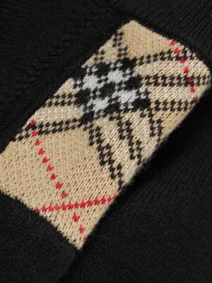Burberry Checked Ribbed Wool And Cashmere-blend Turtleneck Cardigan