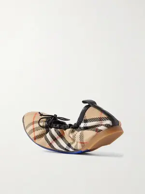 Burberry Leather-trimmed Checked Canvas Ballet Flats - Neutrals
