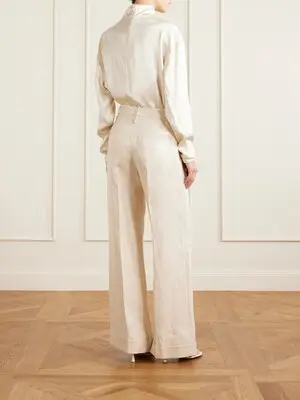 Brunello Cucinelli Metallic Linen Wide-leg Pants