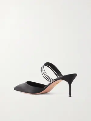 AQUAZZURA Luce 65 Crystal-embellished Satin Mules