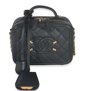 Chanel Quilted Caviar Cc Filigree Vanity Case
