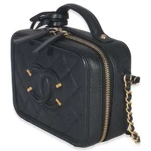 Chanel Quilted Caviar Cc Filigree Vanity Case