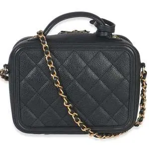 Chanel Quilted Caviar Cc Filigree Vanity Case