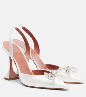 Amina Muaddi Rosie 95 Satin Slingback Pumps - White