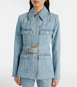 Nina Ricci Belted Denim Jacket - Blue
