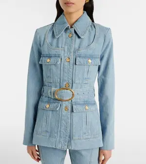 Nina Ricci Belted Denim Jacket - Blue