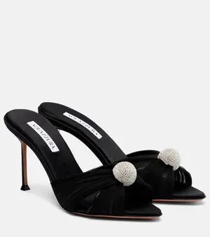 AQUAZZURA Embellished Satin Mules - Black