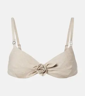 Coperni Floral-appliqué Linen Bra Top - Beige